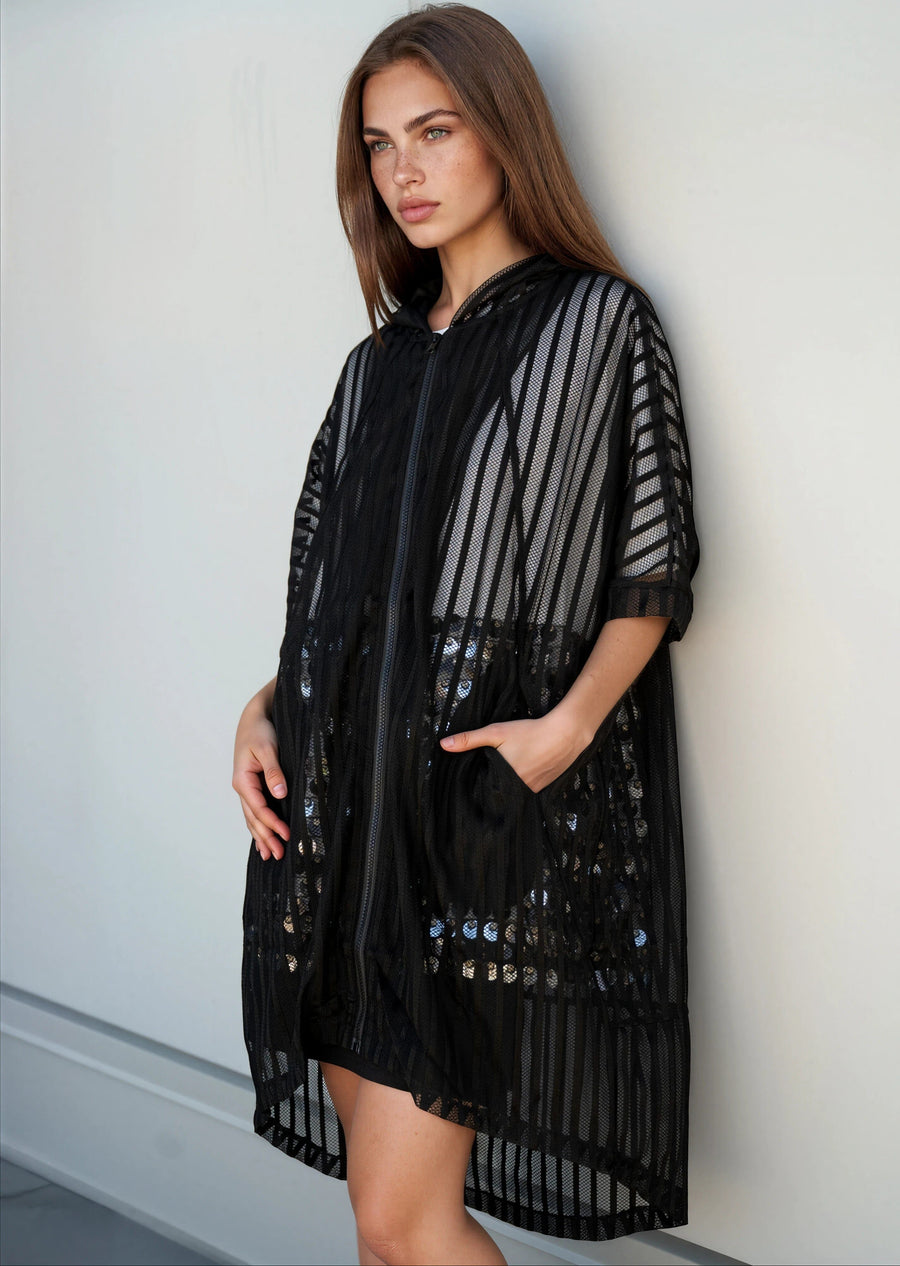 Striped Mesh Hooded Layering Piece | Kate Hewko Canada